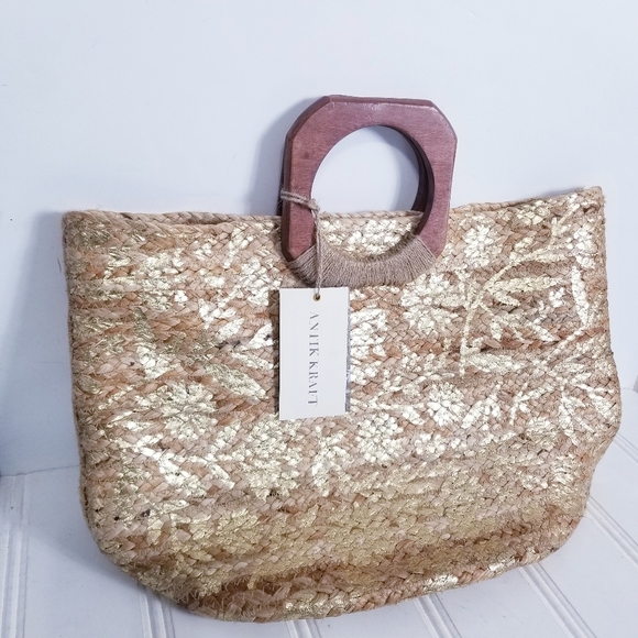 Antik Kraft | Bags | Antik Craft Straw Bag Womens Metallic Gold Jute ...
